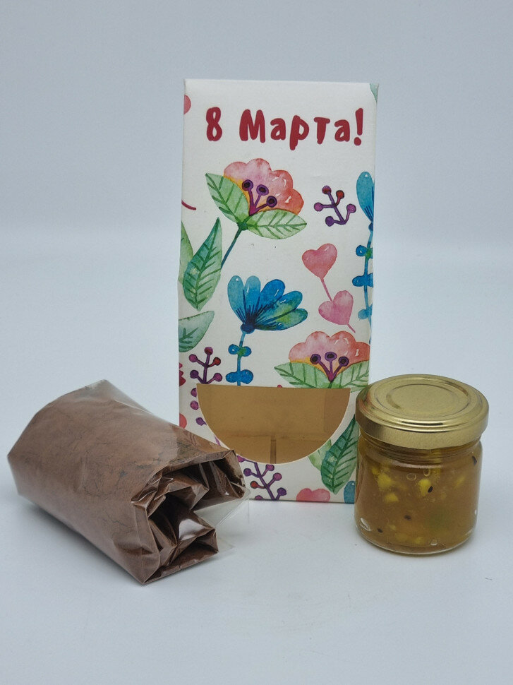 Подарочный набор с 8 марта кофе арабика 40гр, варенье экзотик 50гр