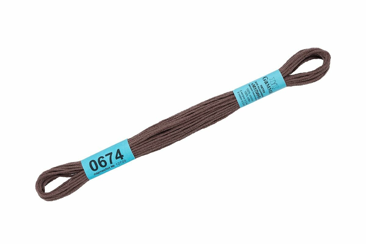 2 шт. Нитки для вышивания "Gamma" мулине ( 0207-0819 ) 100% хлопок 8 м №0674 серый