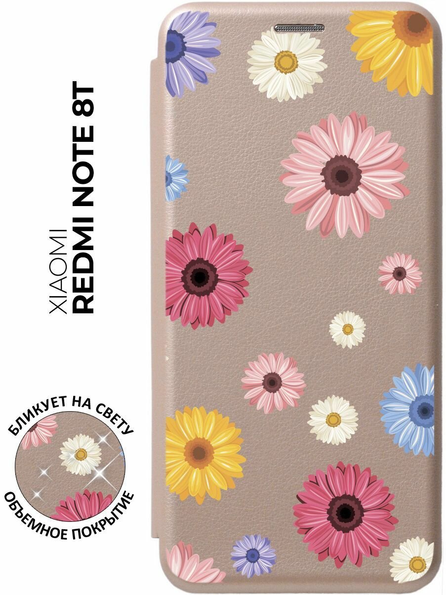 Чехол-книжка Gerberas на Xiaomi Redmi Note 8T / Сяоми Редми Ноут 8Т с 3D эффектом золотой
