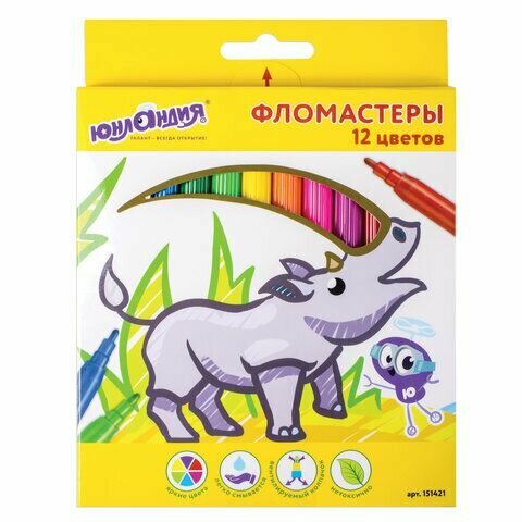 12 шт. Фломастеры юнландия 12 цветов, "экзотика", вентилируемый колпачок, картон, 151421
