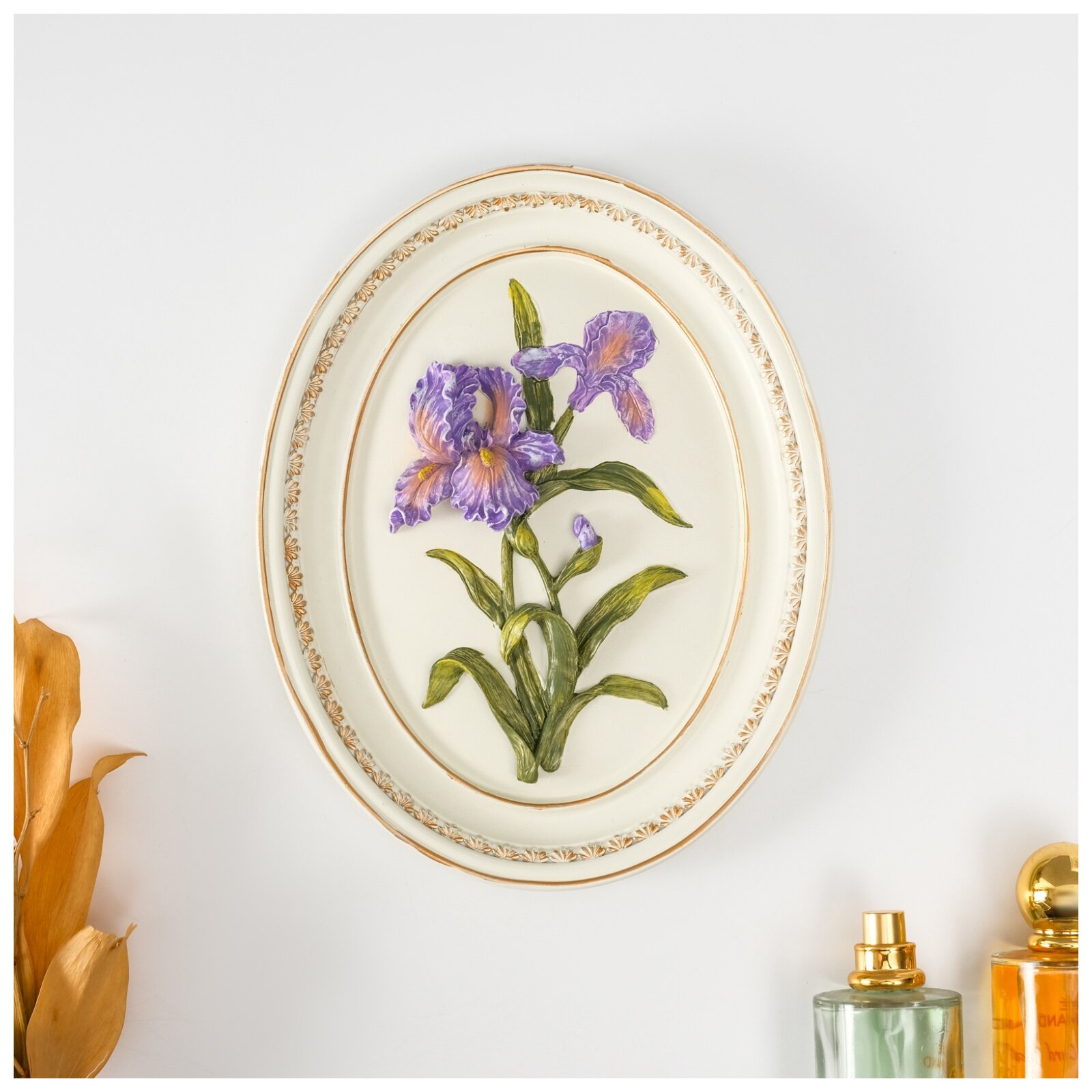 Декоративное настенное панно «Ирисы», 18.5х23.5 см, полистоун