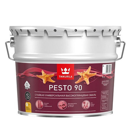 Эмаль TIKKURILA EURO MIRALKYD PESTO 90 алкидная, универсальная, высоко глянцевая база А белая 9л