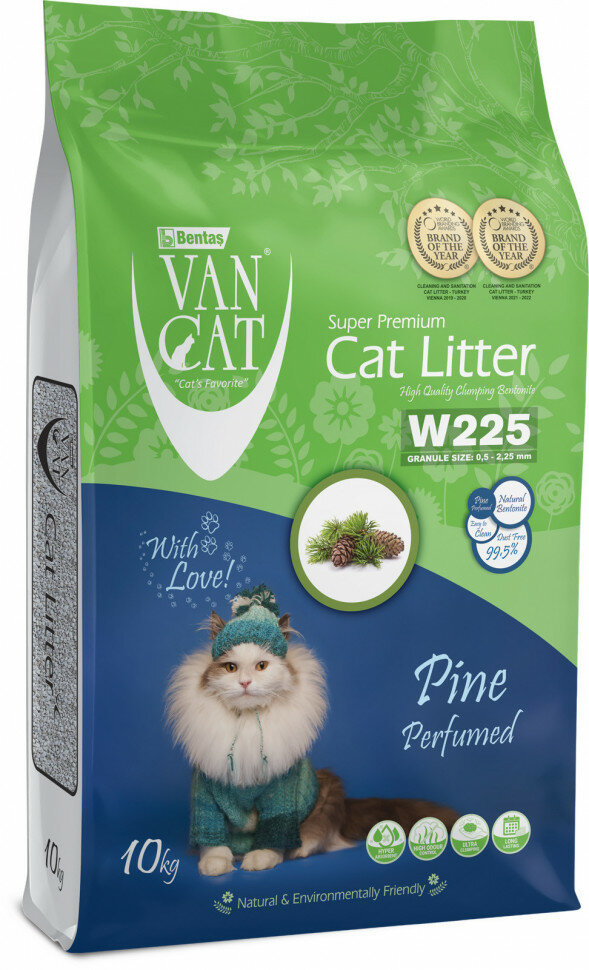 Van Cat комкующийся наполнитель без пыли с ароматом соснового леса, пакет (10 кг)