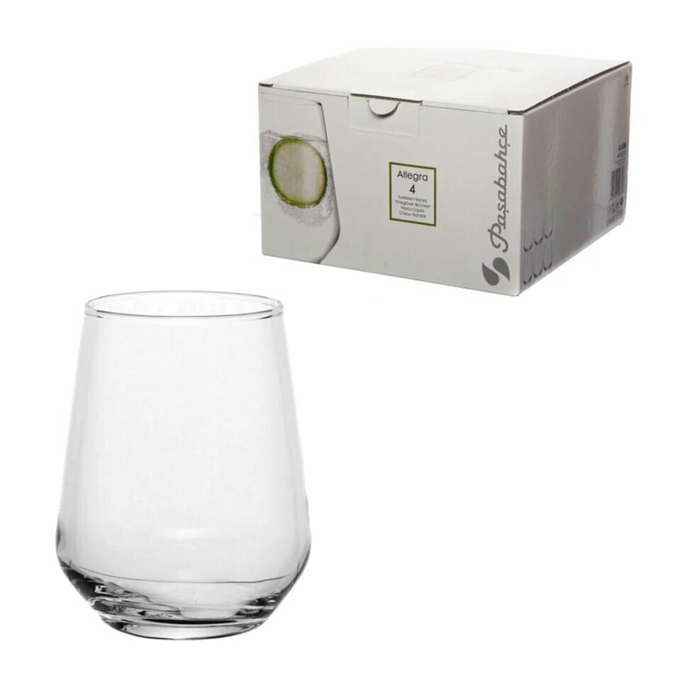 Стакан низкий, объем 425 мл, комплект 4 штуки, стекло, PASABAHCE "аллегра", фирменная подарочная упаковка, 41536, 700594