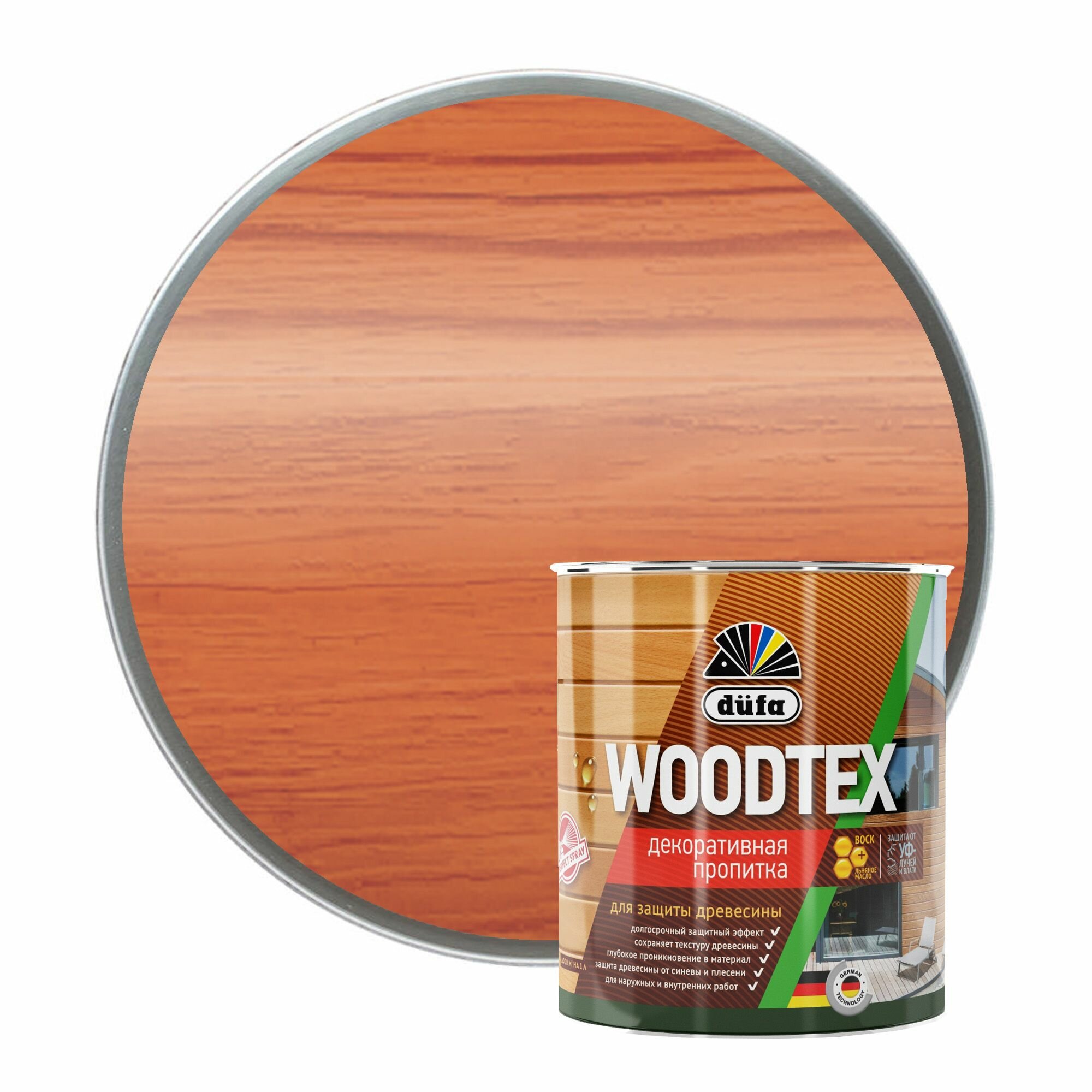 Пропитка dufa WOODTEX алкидная для дерева рябина 0,9л.
