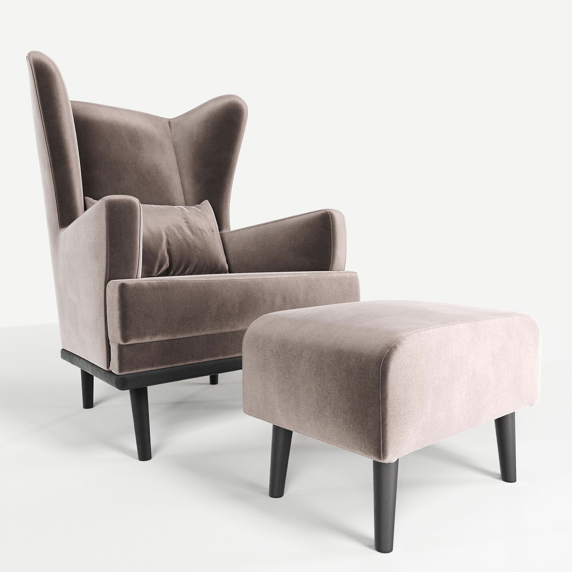 Комплект кресла и пуфа Фантазёр велюр Z-5 (Светло-серый велюр) на высоких ножках, для отдыха и чтения книг. В гостиную, балкон, спальню и переговорную комнату