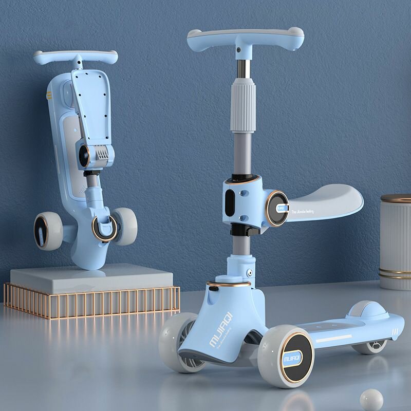 Детский самокат LEMOOM, складная трюковая машина для детей 1-12 лет, синий