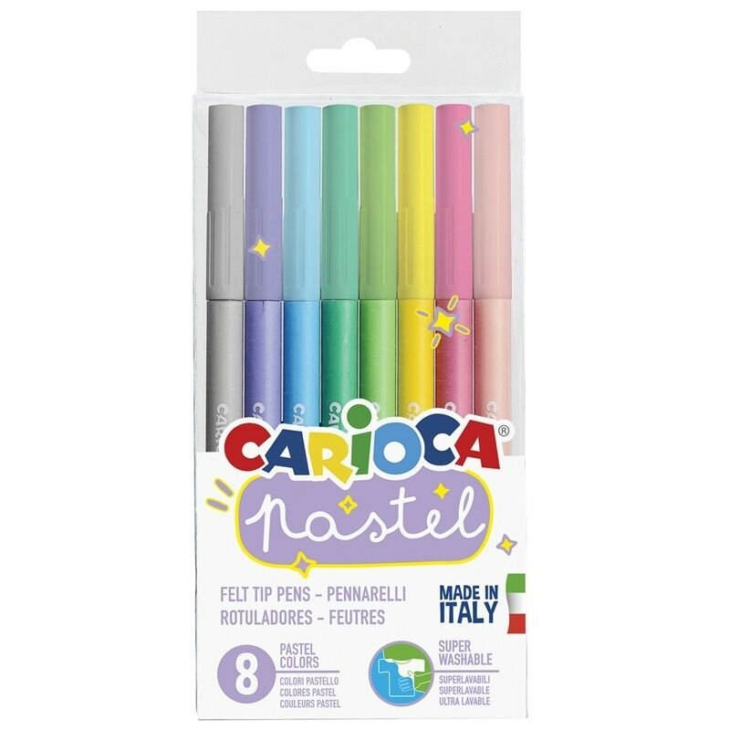 Фломастеры Carioca Pastel, 08 цветов, смываемые, ПВХ, европодвес (43032)