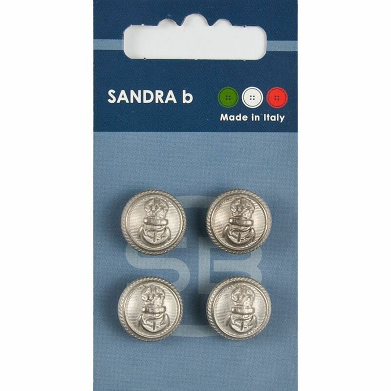 Пуговицы Sandra b "Якорь", серебристые, 15 мм, 4 шт