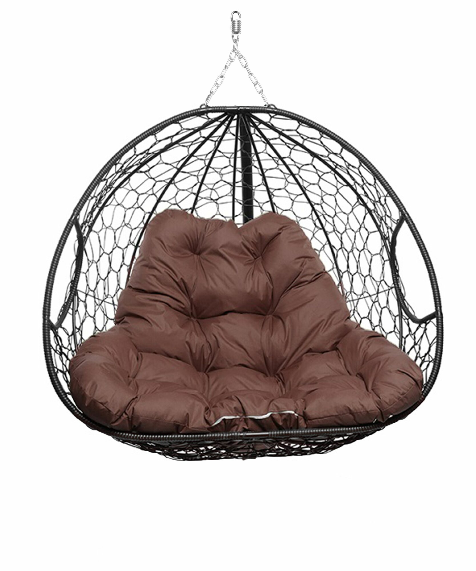 Подвесное кресло для двоих, с ротангом, чёрный, коричневая подушка (без стойки)