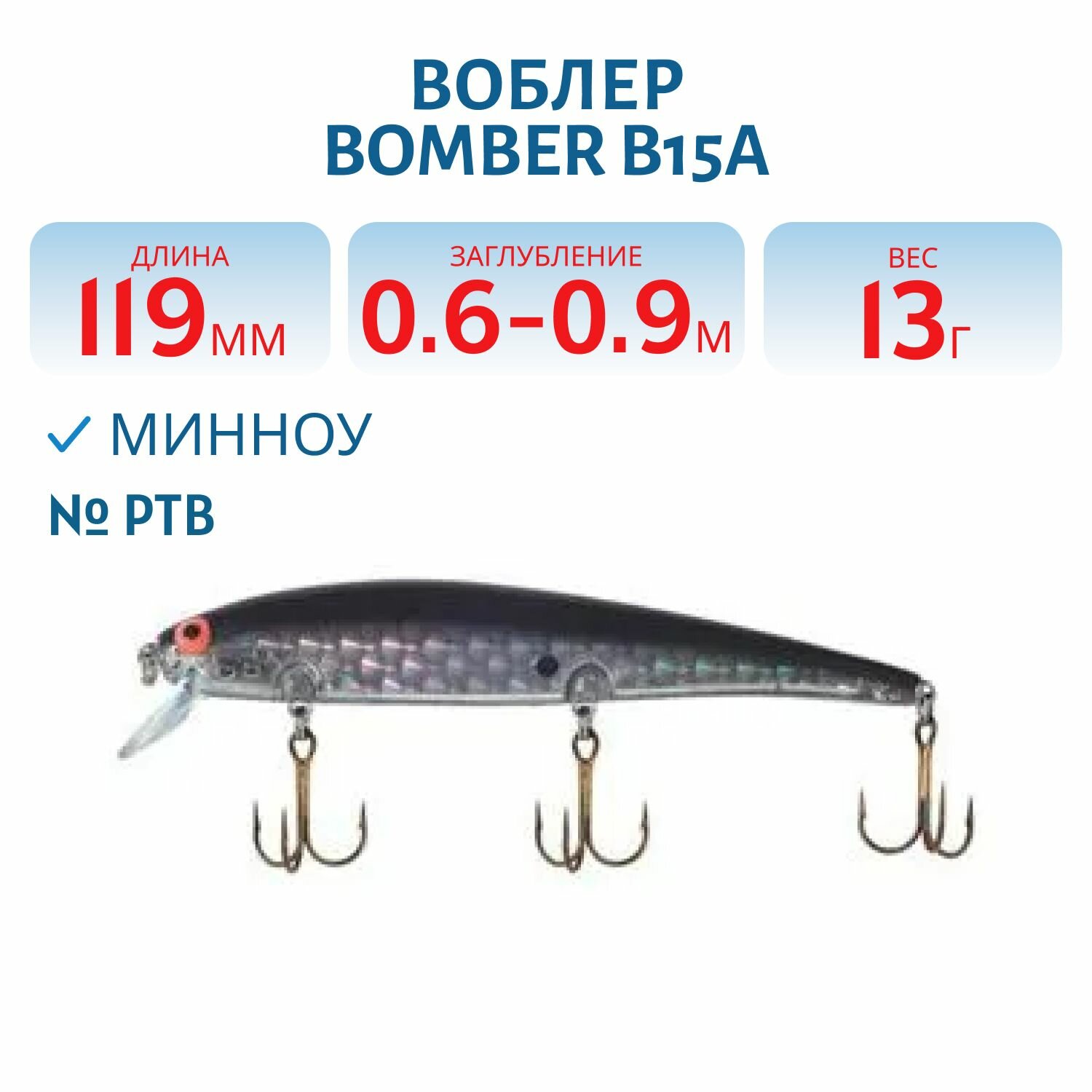 Воблер BOMBER B15A 119 мм 13 гр плавающий цвет PTB