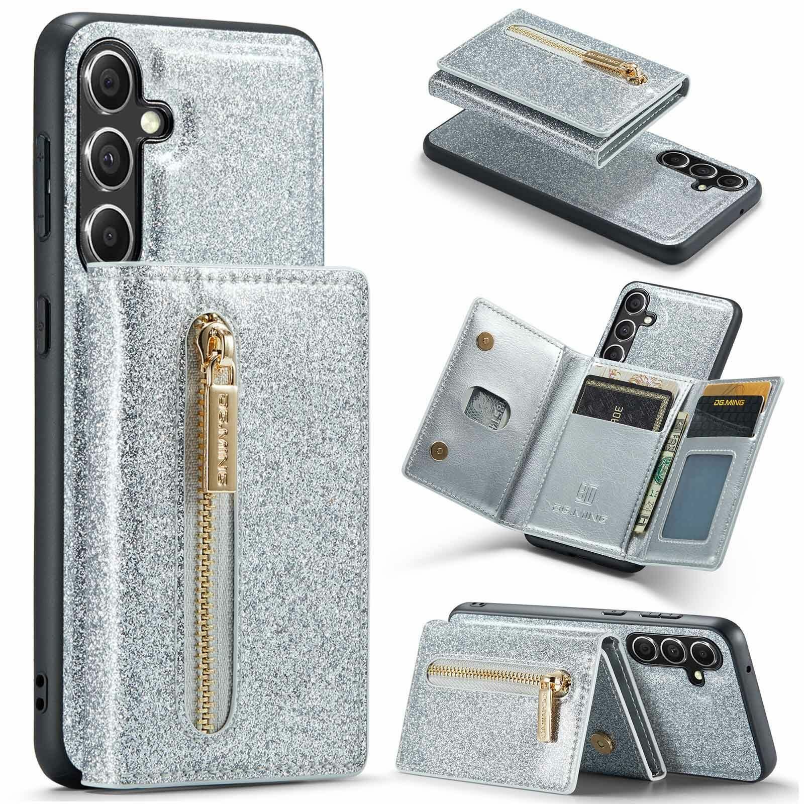 DG. Ming Роскошный блестящий чехол-кошелек для Samsung Galaxy S24 (Самсунг галакси с 24) , блестящий кожаный чехол с магнитным креплением и держателем для карт, милый кошелек для женщин и девочек！！！
