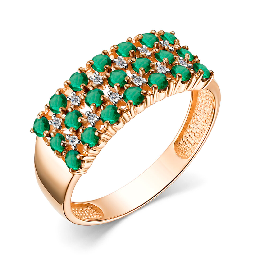 Кольцо, красное золото, 585 проба, бриллиант, изумруд