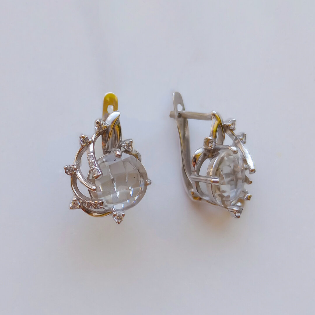 Серьги GOLDEN EAGLE, белое золото, 585 проба, горный хрусталь