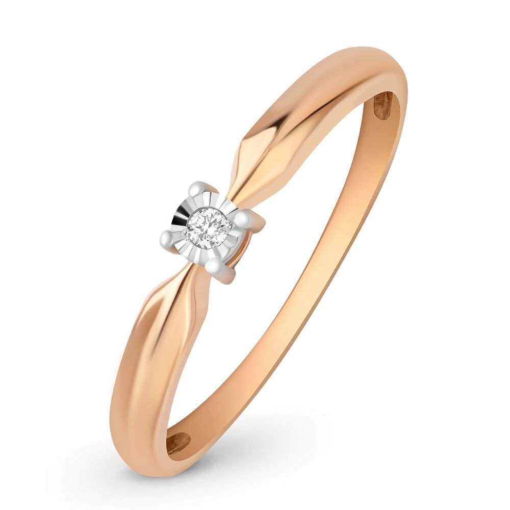 Кольцо помолвочное, красное золото, 585 проба, родирование, бриллиант