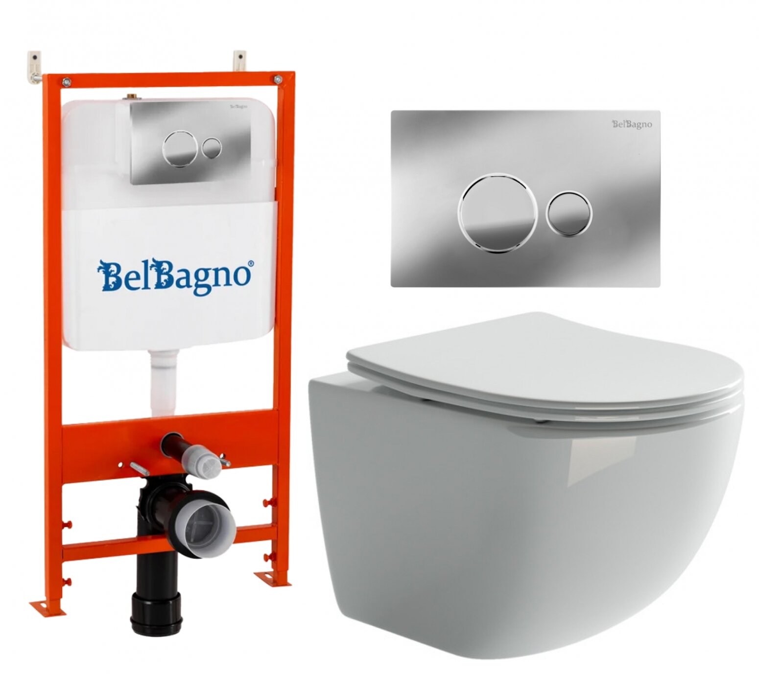 Комплект 3 в 1 инсталляция BelBagno BB026/BB081CR + Унитаз подвесной Ceramica Nova Forma CN3009 + кнопка хром глянцевая