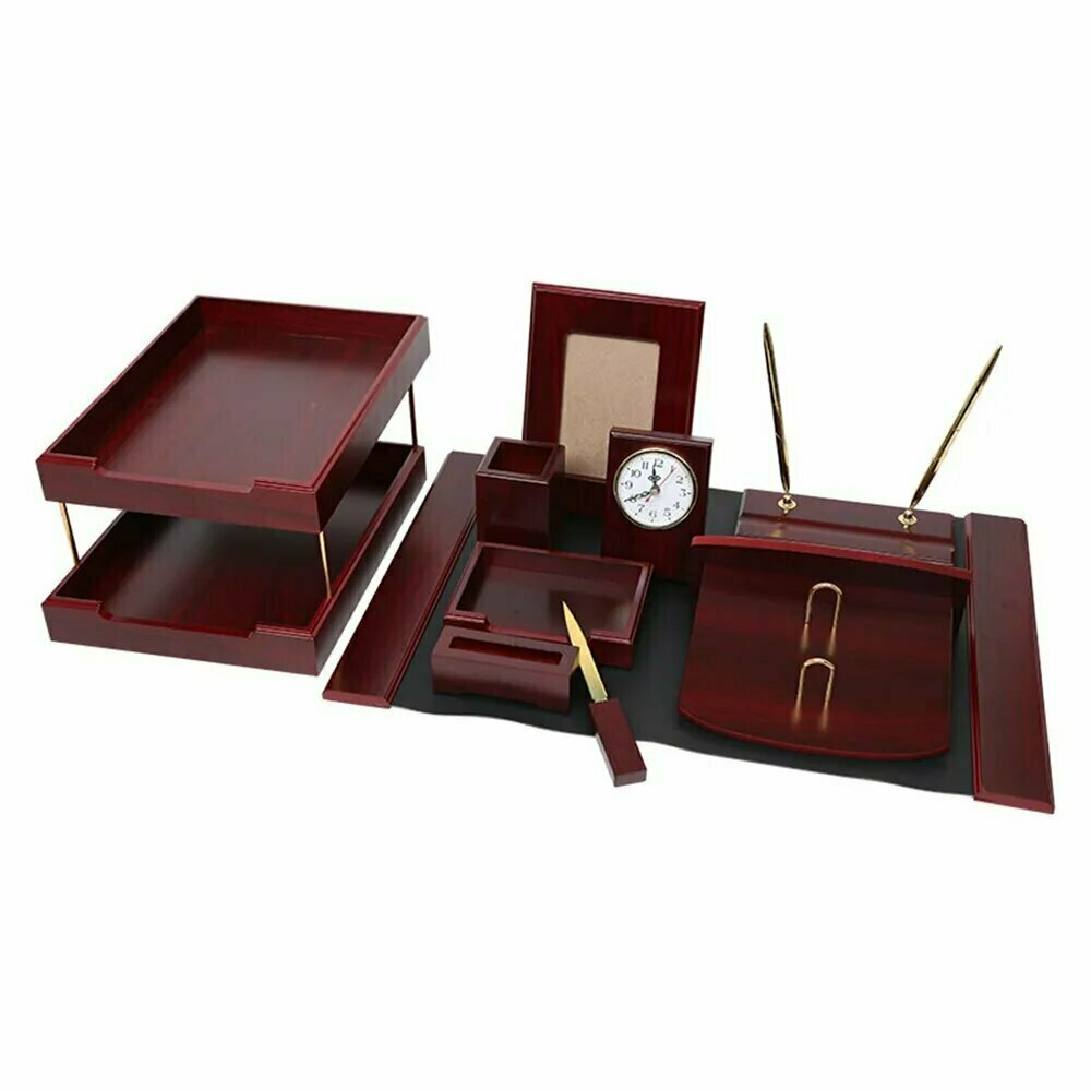 Настольный набор руководителя, дерево, коричнево-красная, 1 шт