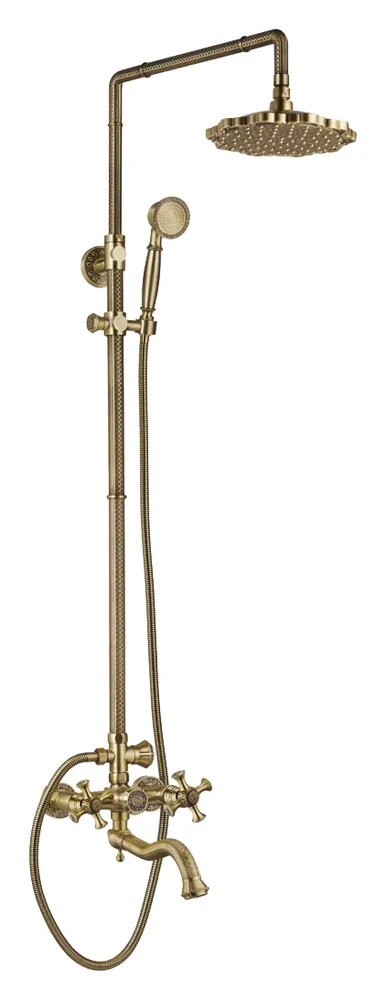 Душевая стойка Zorg Antic A 7002DS-BR со смесителем, под бронзу, глянцевая, душевая система с тропическим душем, с изливом, с лейкой, латунная