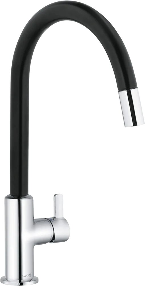 Смеситель для кухни Kludi Bingo Star XS 468518778 с поворотным изливом, хром, черный, глянцевый, однорычажный, латунный, с керамическим картриджем