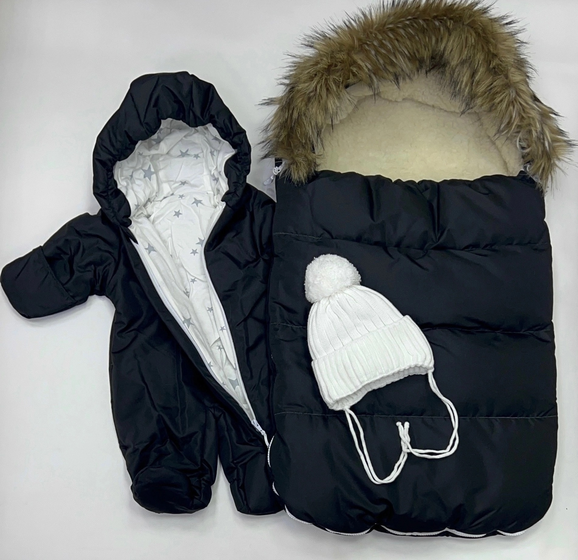 Конверт для новорожденных на выписку зимний в роддом на прогулку черный