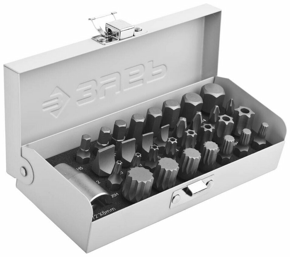 Специальные биты ЗУБР 32 шт Cr-Mo с пластиковым кейсом для монтажа и демонтажа резьбовых соединений