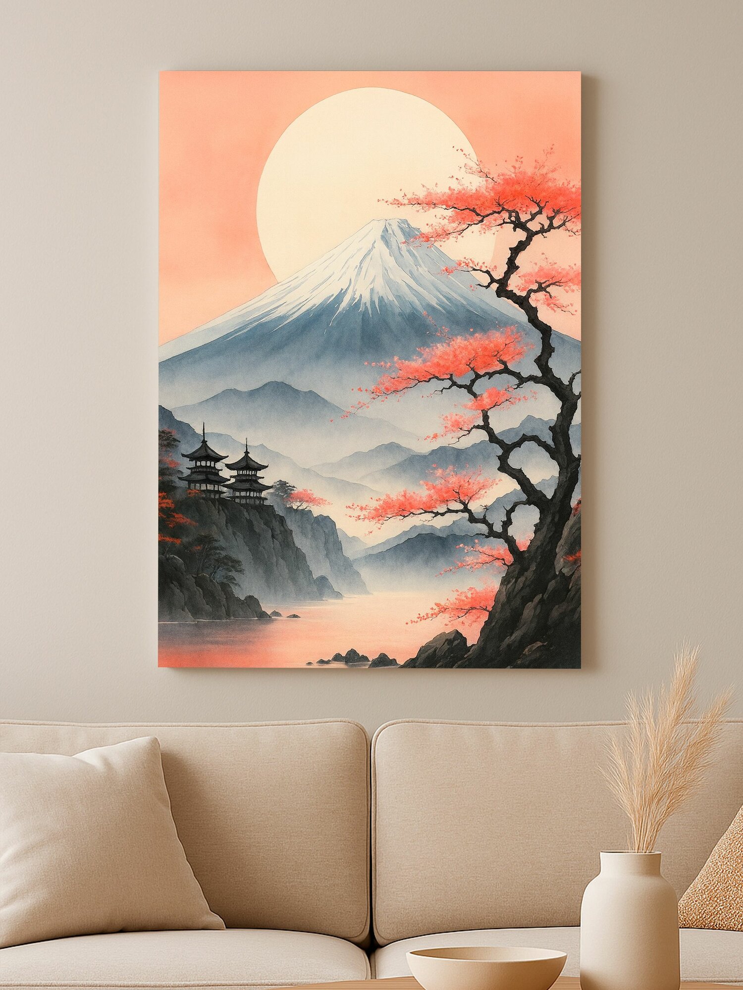 Картина для интерьера на холсте "Вулкан Фудзи" 60х100 см