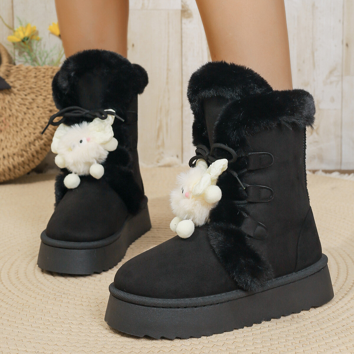 Женские зимние ботинки в стиле ретро на толстой подошве, осень-зима 2025 года, утолщенные, высокие, большого размера, с меховой отделкой, со шнуровкой, из хлопка