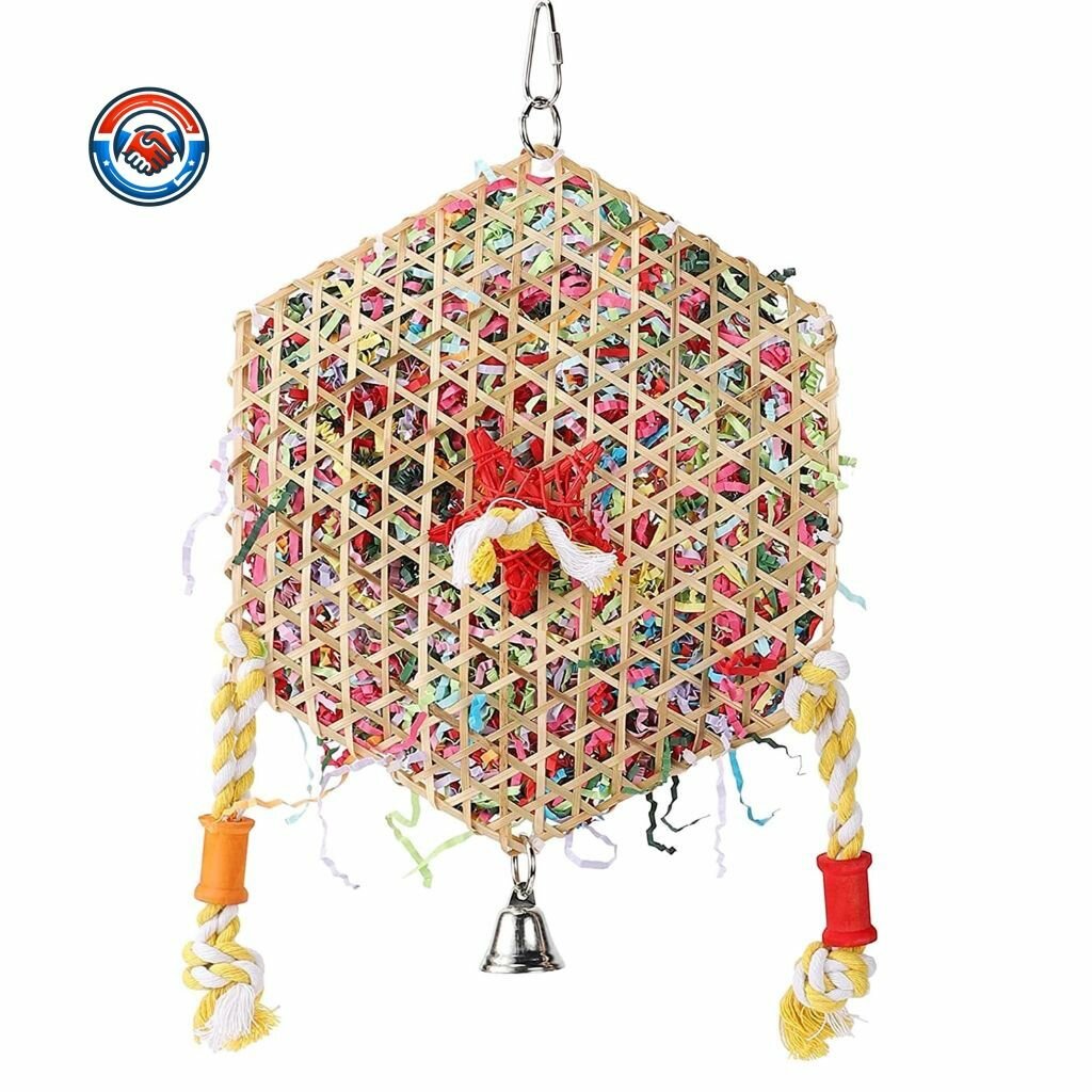 Игрушка для попугая из ротанга и бумаги — подвеска для клетки, жевания и активности для средних и крупных птиц