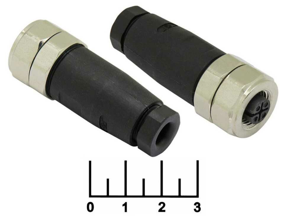 Разъем 4pin гнездо влагозащищенный на кабель IP67 M12 PG7 (M12PG-4A)