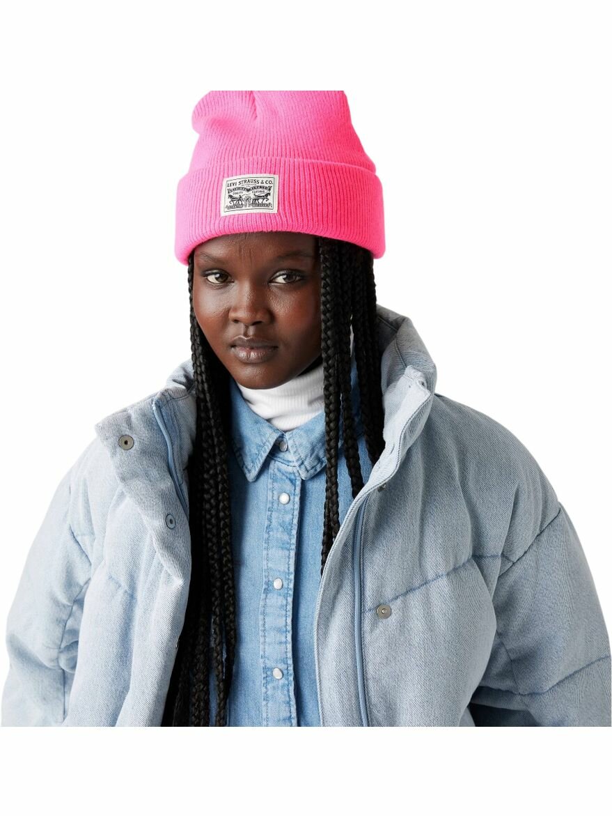 Шапка-бини Levi's Women Backpatch Beanie для женщин, размер OS, розовый — фото 1
