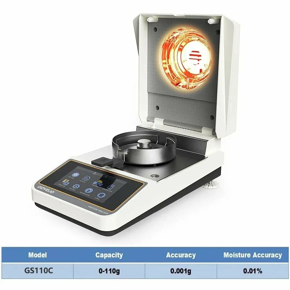 Галогенный измеритель влажности GS110C высокая точность 110г/0,001г быстрый нагрев (40 160 C), стандартный интерфейс RS232, подходит для измерения влажности зерна, растений и лабораторных исследований