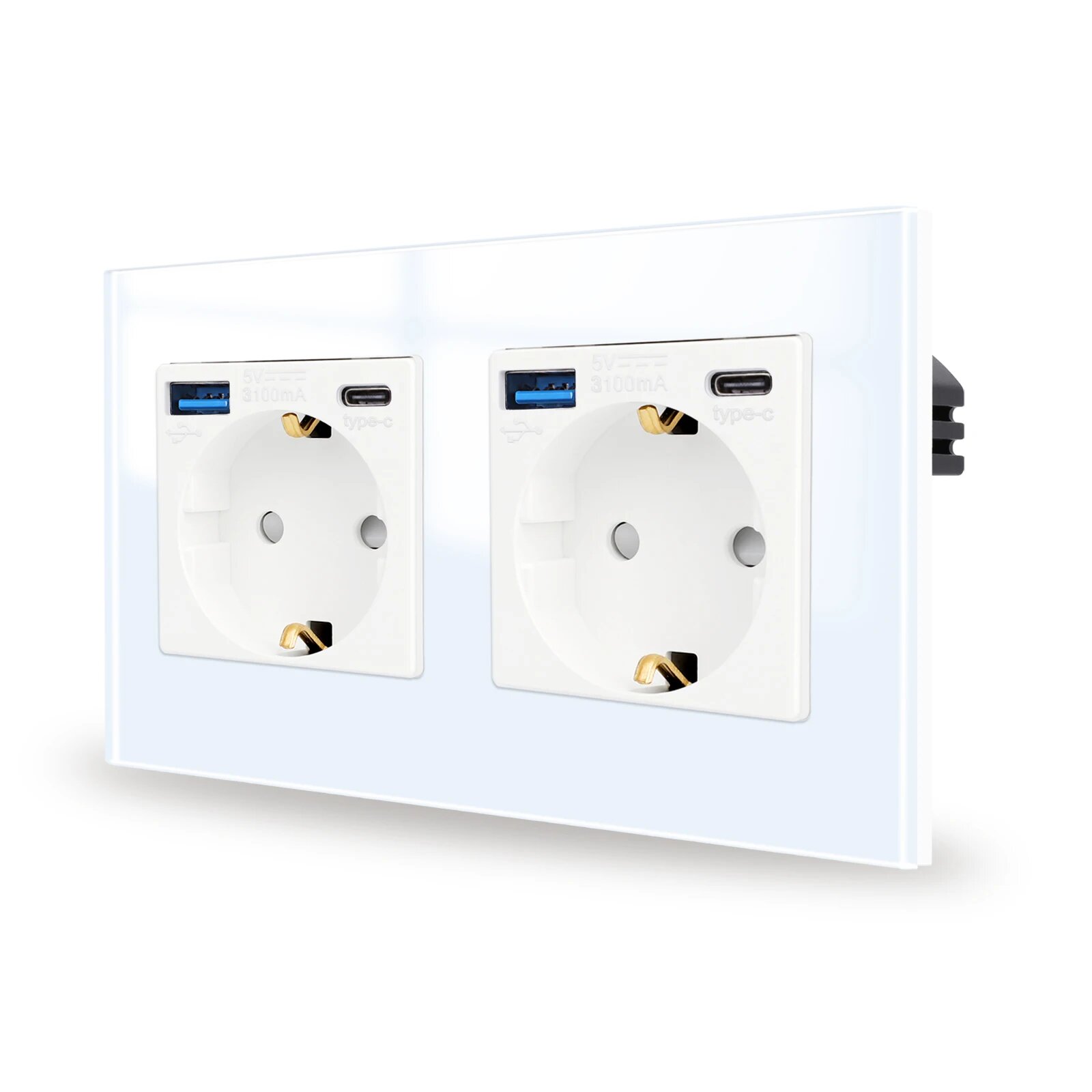 Стандарт ЕС, двойная розетка, выключатель света, USB-розетки, тройная настенная розетка с заземлением, белая, черная стеклянная панель, 16 А, 220 В