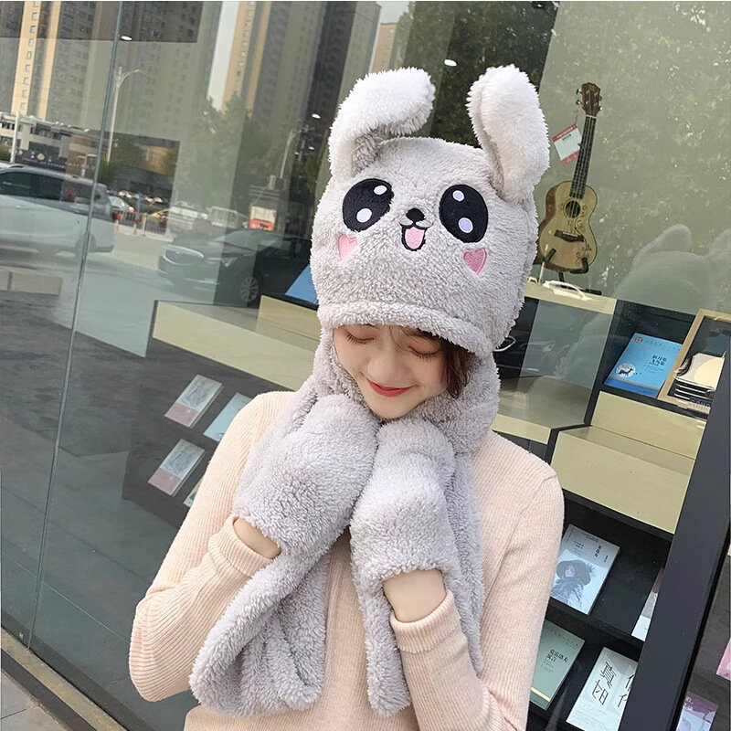 Универсальная женская шапка и шарф на осень и зиму, детская шапка, милая плюшевая шапка для защиты ушей с кроличьими ушками, которая двигается, когда вы ее зажимаете.