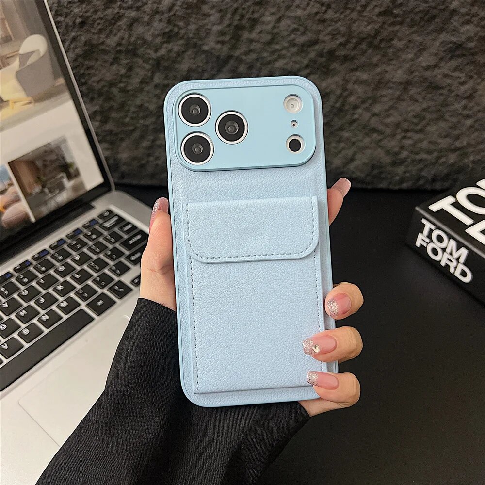 Новый кожаный чехол-держатель для карт для iPhone 11 12 13 14 15 16 17 Pro Max 7 8 Plus 16E X XR XS Защитный чехол для объектива