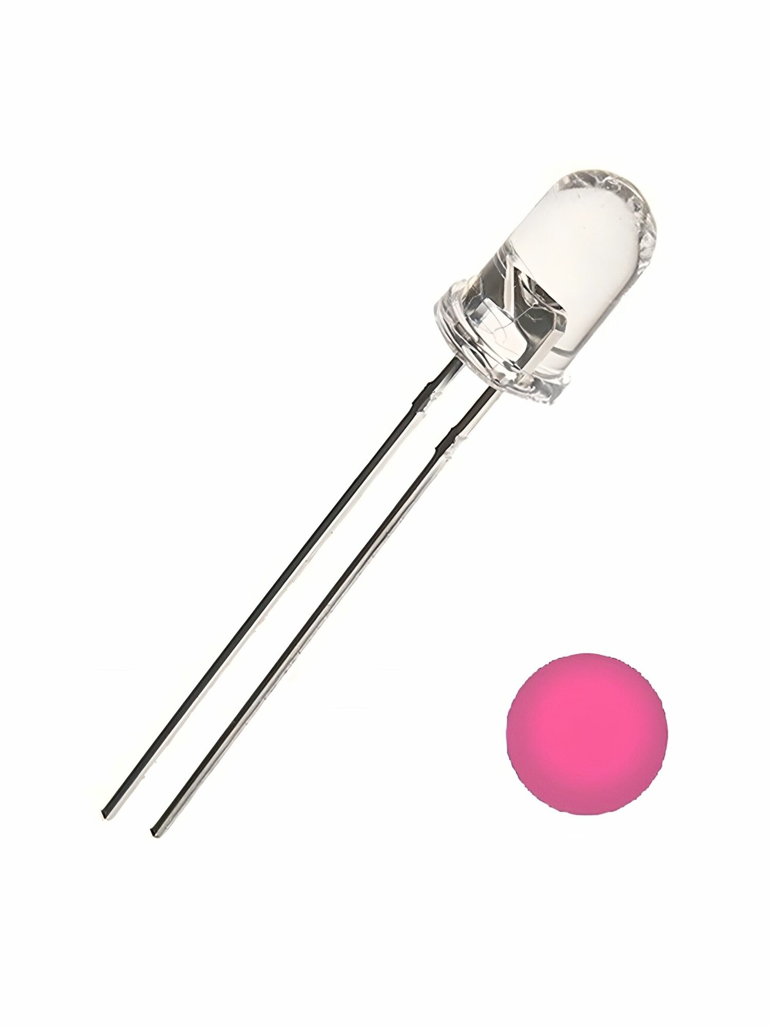 Светодиод 5мм, 20mA, прозрачный корпус, розовое свечение (комплект 10 шт)