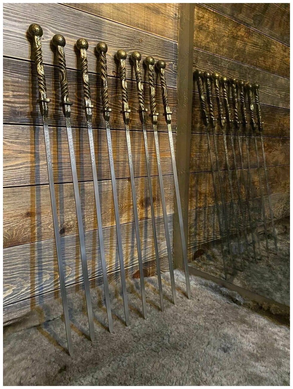 Шампура/ шампура для мангала/ набор шампуров/ шампур кованый золотой оттенок Шар Волна