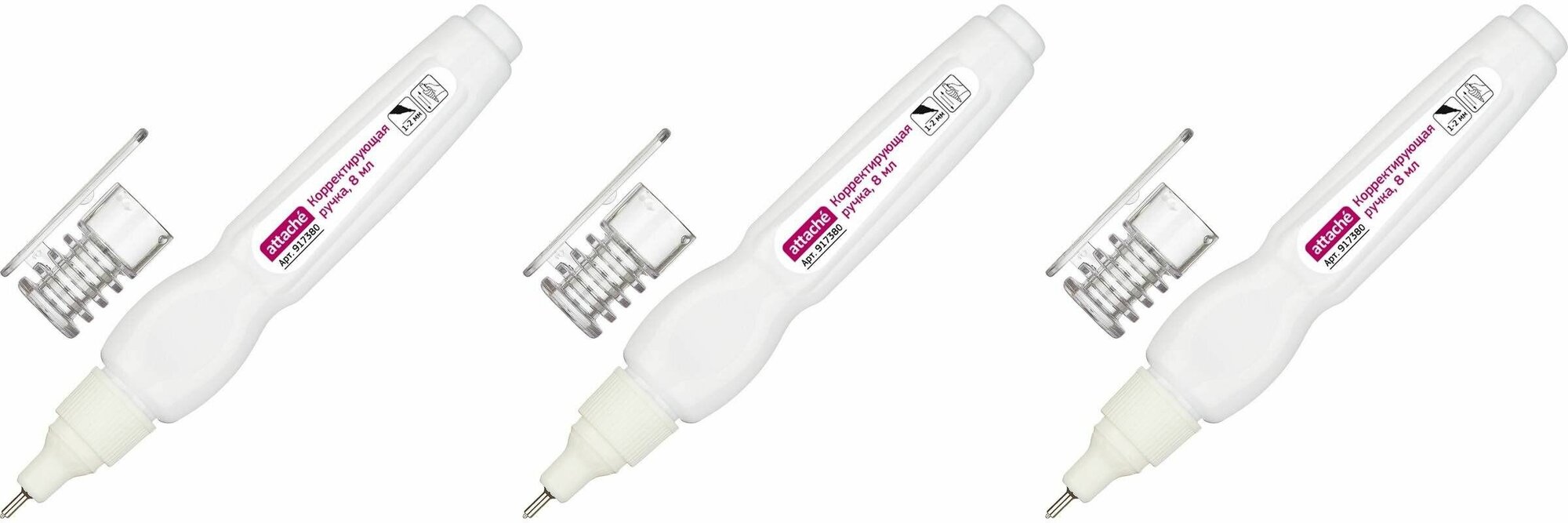 Attache Ручка корректирующая 8 мл, металлический наконечник, 3 шт