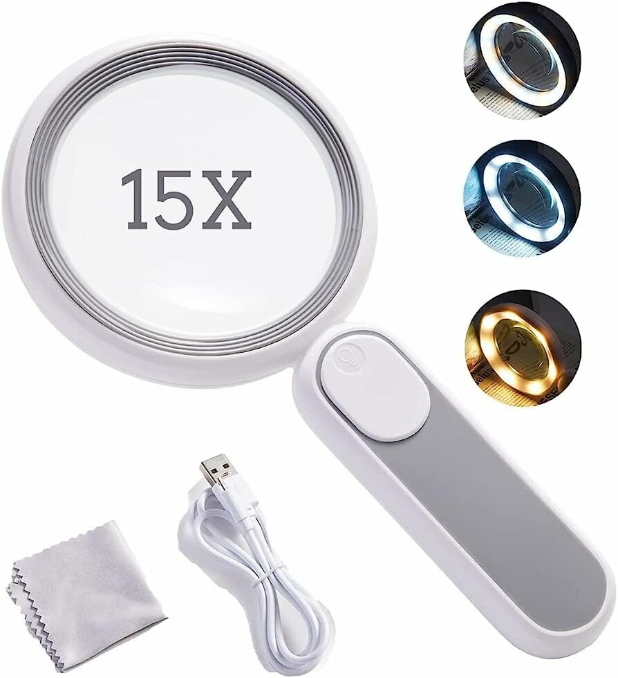 Лупа для чтения 15х , лупа с подсветкой, лупа ручная