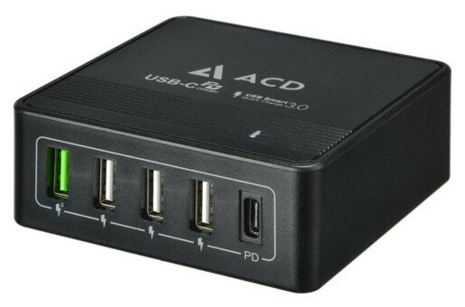 ACD Зарядное устройство ACD P605U ACD-P605U-V1B, 3xUSB 2.4А, 1xUSB QC3.0, 1xType-C PD3.0, черный (60Вт) (ret)