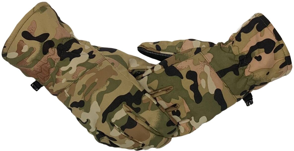 Ветрозащитные влагонепроницаемые зимние стрелковые перчатки Soft Shell (мультикам), размер XL (обхват ладони 24-27см)