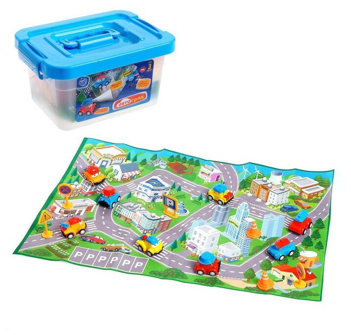 Набор инерционных машин ТероПром 5351690 «Город», 8 машинок, коврик и дорожные знаки, 5351690