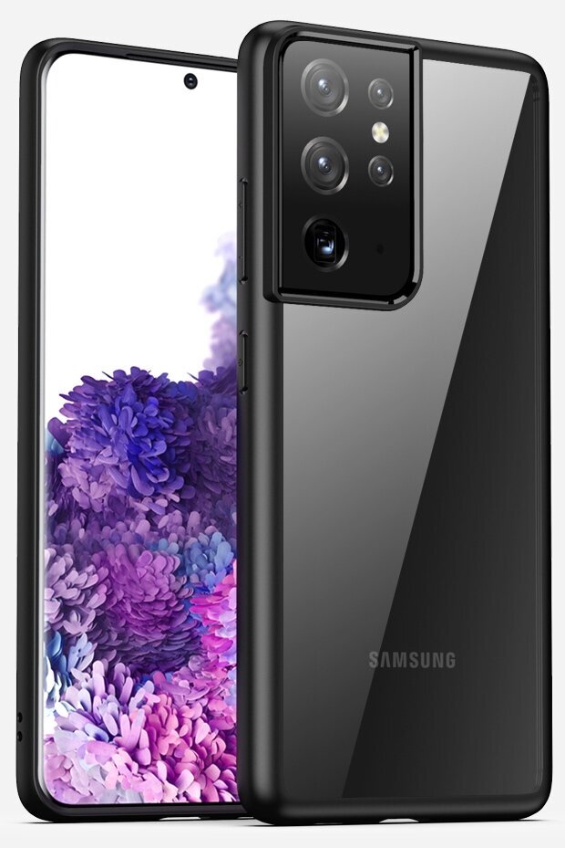 Чехол на Samsung S21 Ultra / Самсунг S21 Ультра прозрачный с силиконовым кантом Crystal Case (Чёрный)
