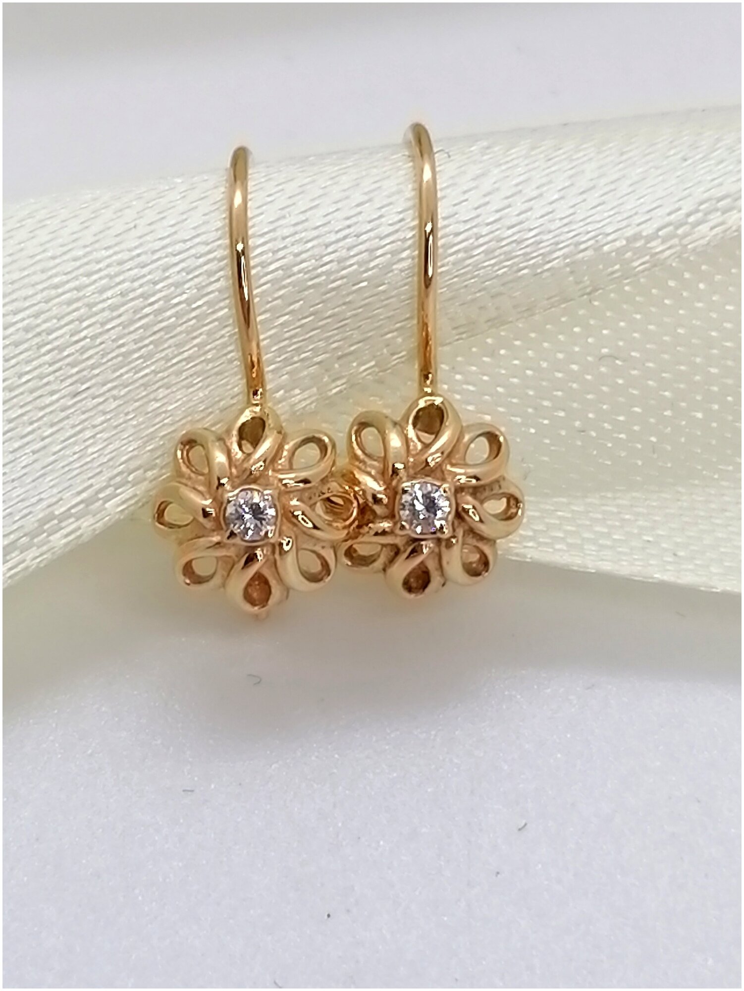 Серьги, красное золото, 585 проба, фианит