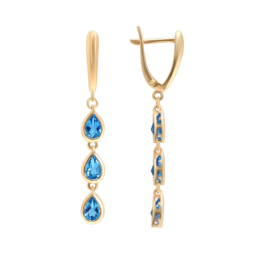 Серьги с подвесками, красное золото, 585 проба, топаз