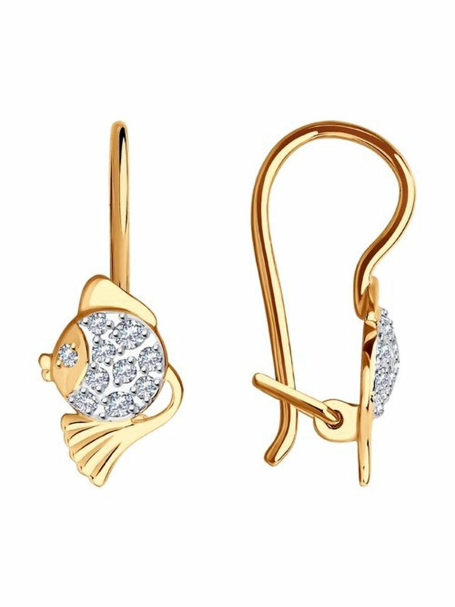 Серьги, красное золото, 375 проба, фианит