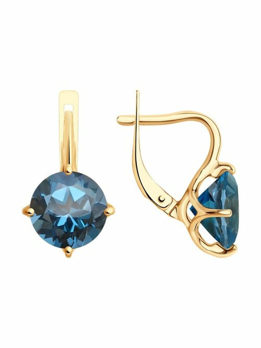 Серьги, красное золото, 585 проба, фианит, топаз