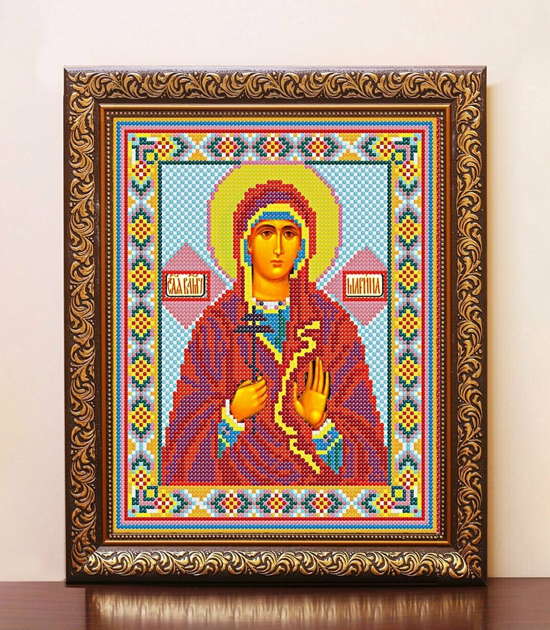 " Святая Великомученица Марина ". Уникальный дизайнерский набор для вышивания бисером Багетная рамка, со стеклом. Набор для полного оформления, с багетной рамкой и стеклом!