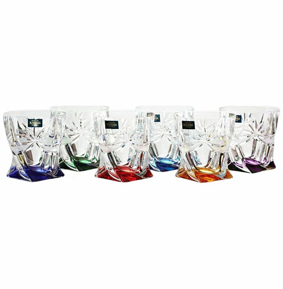 Стаканы для виски 340 мл 6 шт Crystalite Bohemia "Квадро /72R53 /Разноцветное дно" яркие / 134233