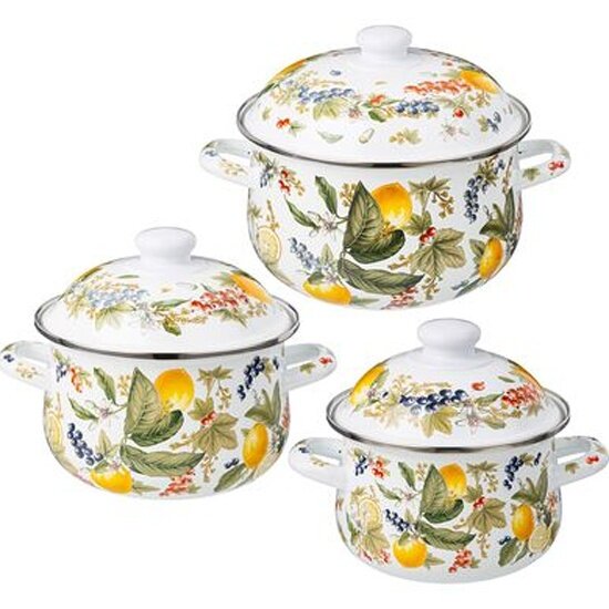 Набор кастрюль Agness эмалированных серия "фруктовая корзина", 6пр. 1,5/2,8/3,6л,16х10/20х12/22х13см