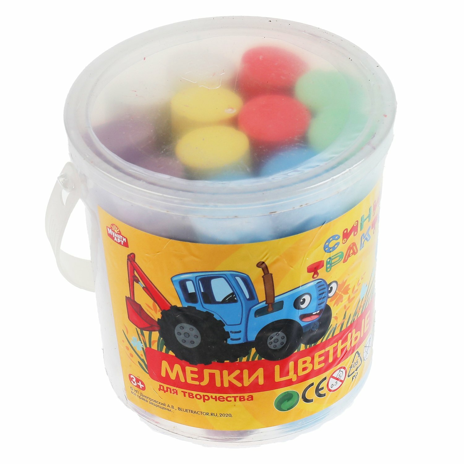 MultiArt. Мелки цветные "Синий трактор" асфальтовые 12 шт (6 цв) в ведре арт. MELBUCKET12-STR